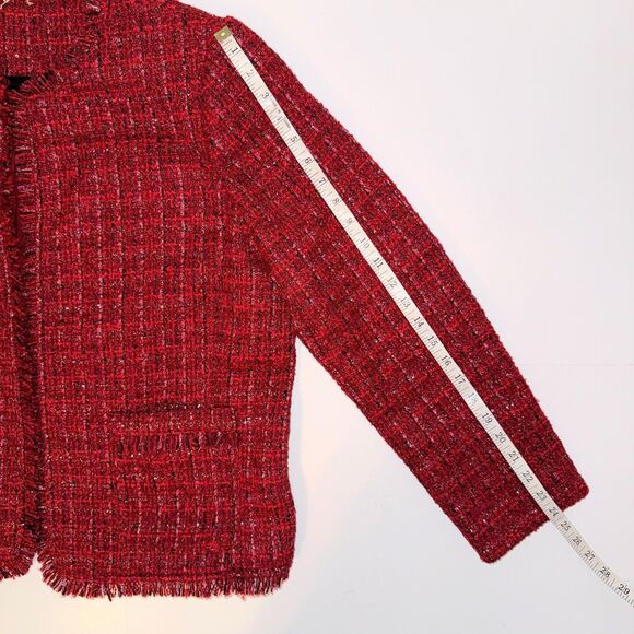Chico's | Jackets & Coats | Chicos Fringe Tweed Jacket Blazer Red ...